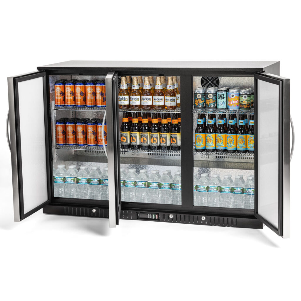 3-Door Stainless Front Bar Cooler: Glass Door Refrigerator