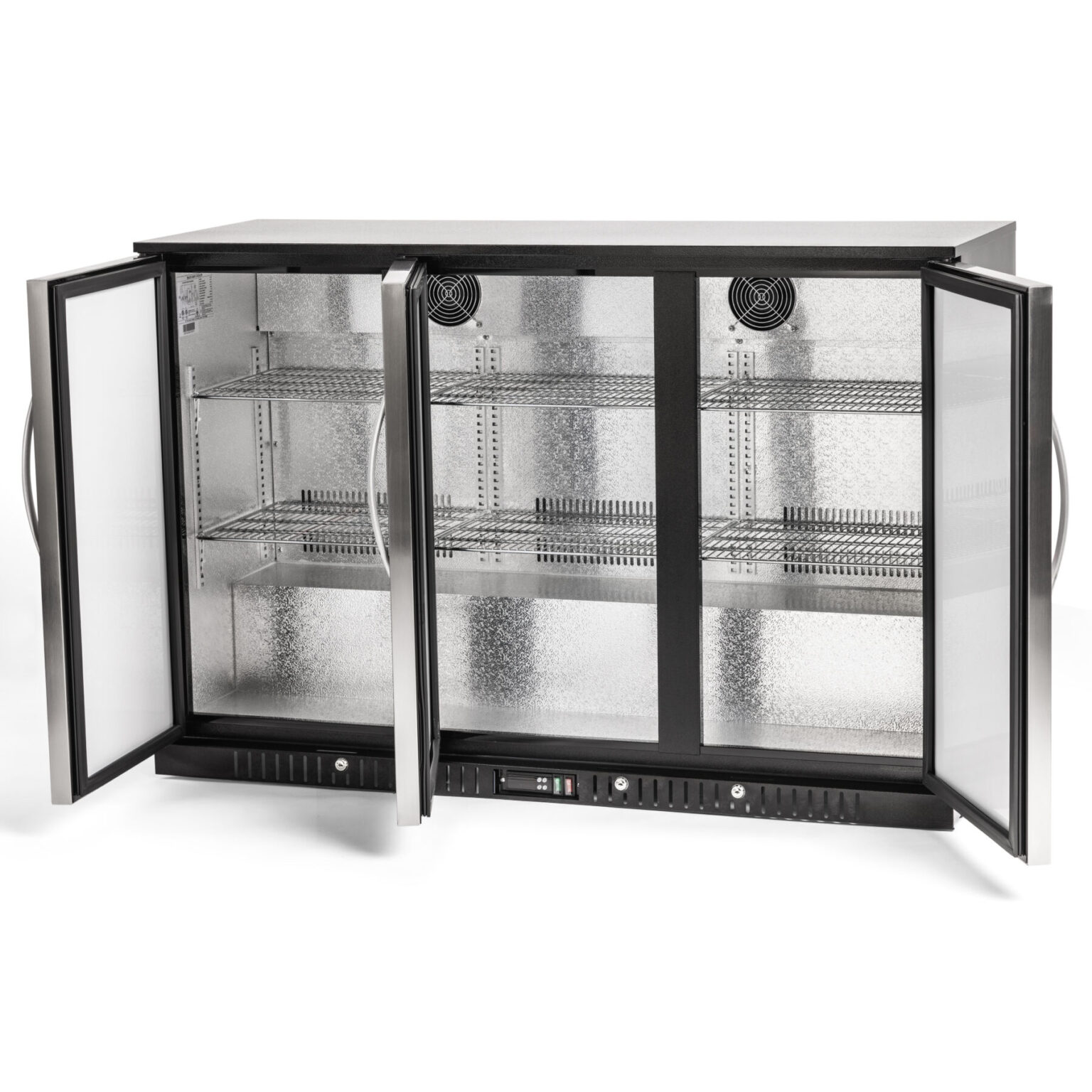 3-Door Stainless Front Bar Cooler: Glass Door Refrigerator